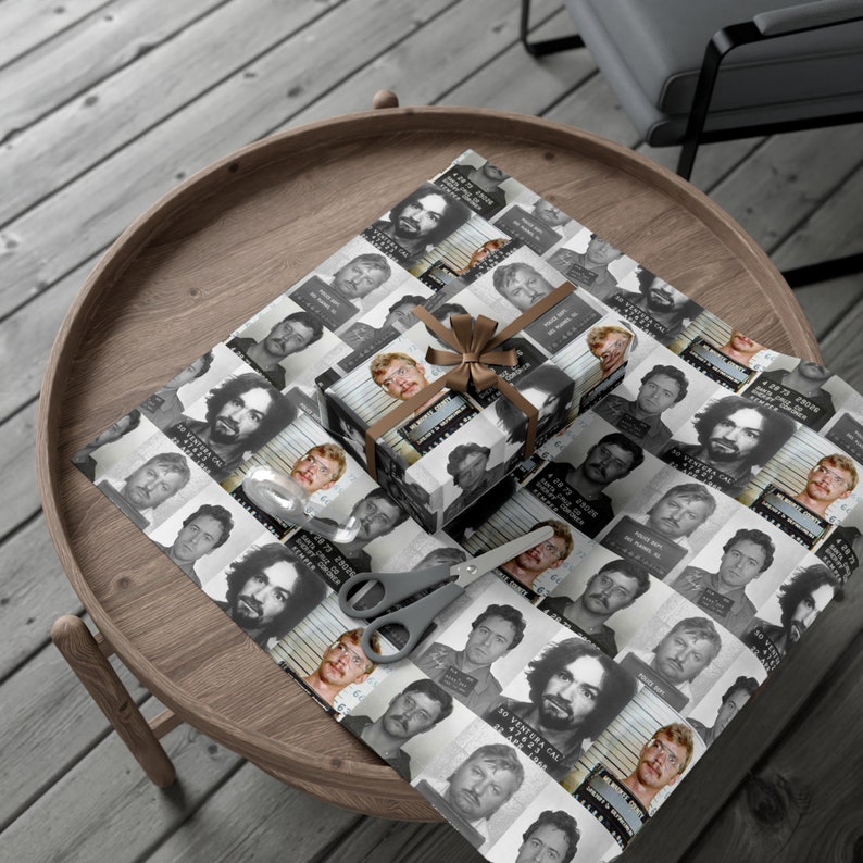 True Crime Wrapping Paper With Serial Killer Mugshots – Dark Humor Gift ...