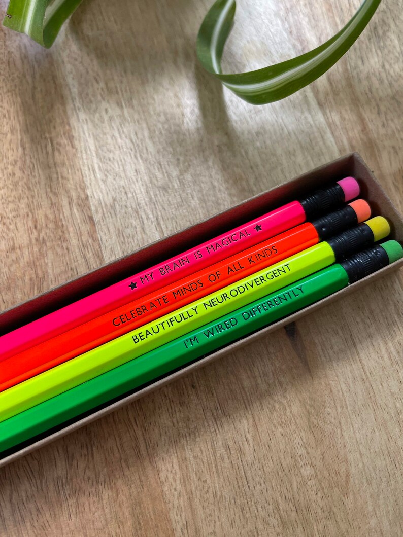 Set of Four Neon Pencils to Celebrate Neurodivergence - Etsy