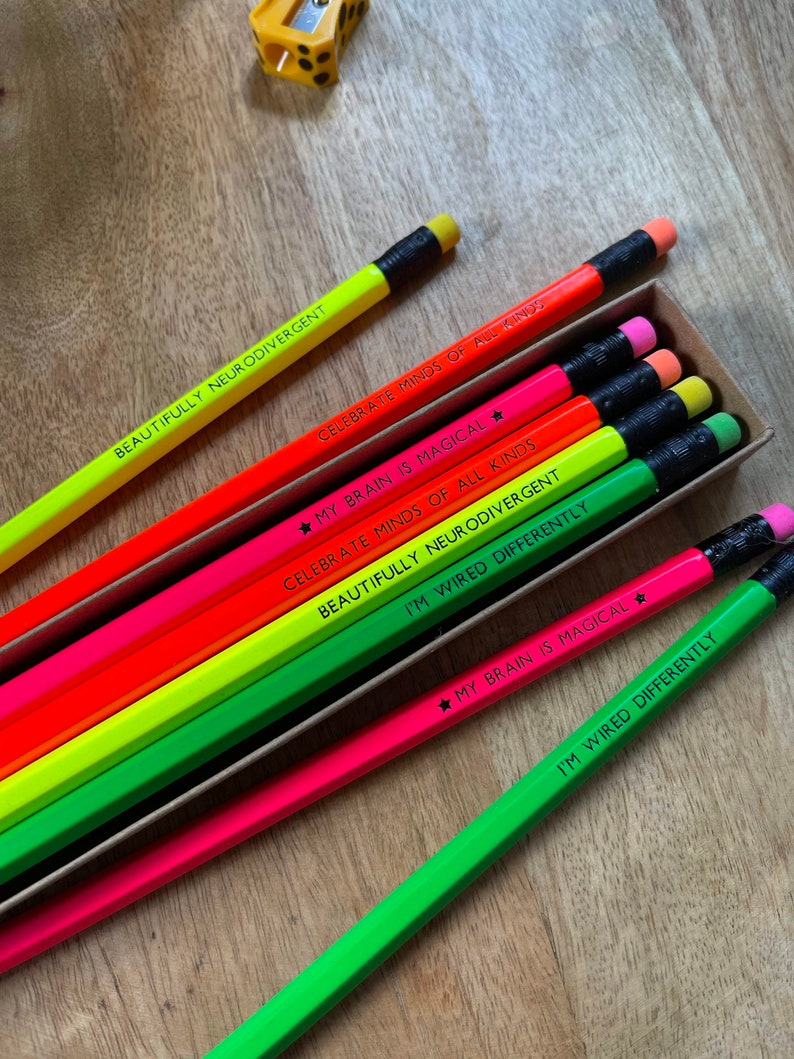 Set of Four Neon Pencils to Celebrate Neurodivergence - Etsy