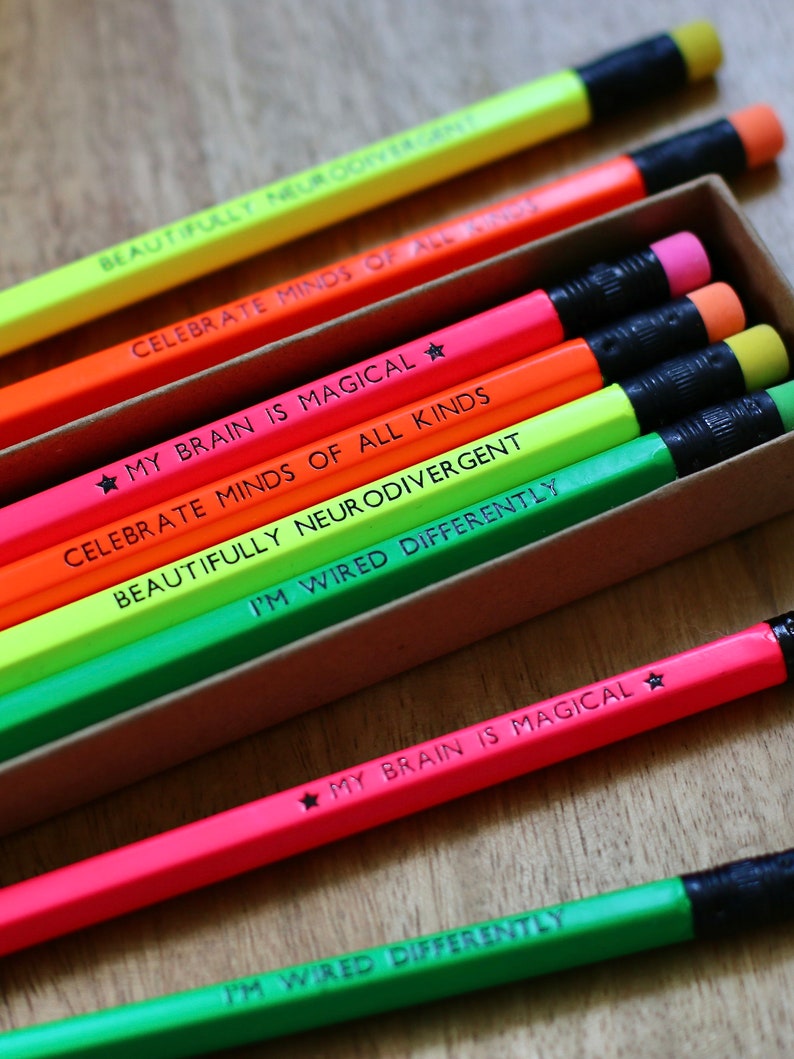 Set of Four Neon Pencils to Celebrate Neurodivergence - Etsy