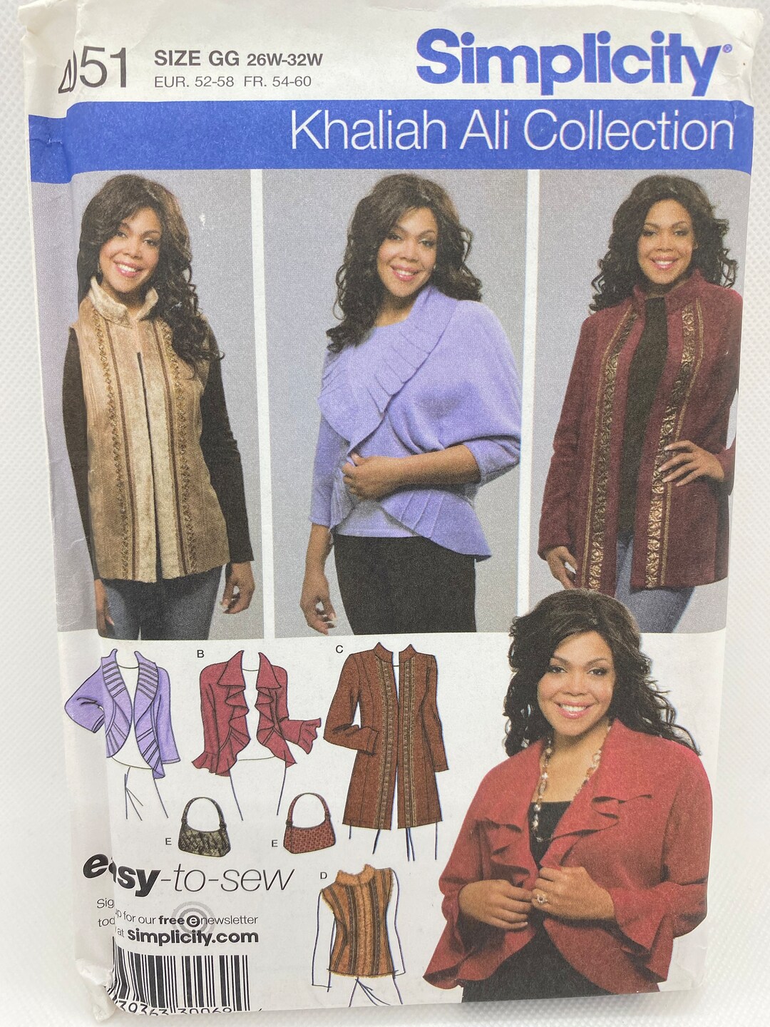 4051 Simplicity Khaliah Ali Collection Womens Jacket, Vest and Bag - Etsy