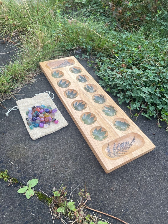 Handmade Mancala Board With Real Aster and Fern Leaves Maple - Etsy