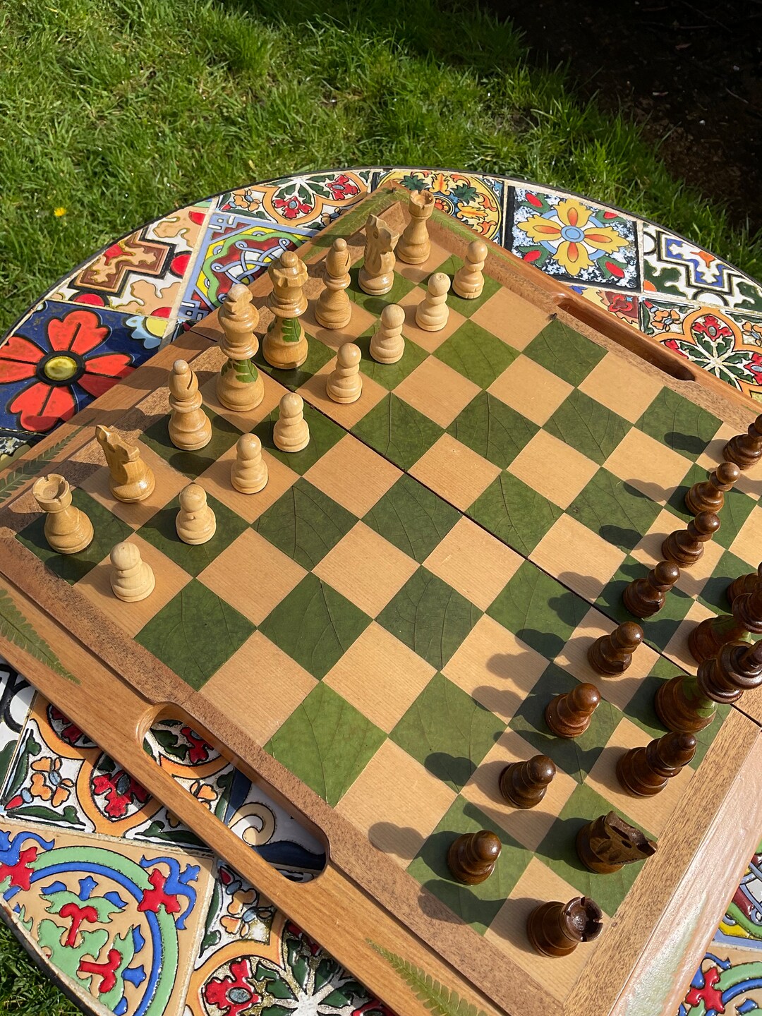 Botanical Chess Checkers Board, Leaves Including Ferns and Ash Leaf Fae ...