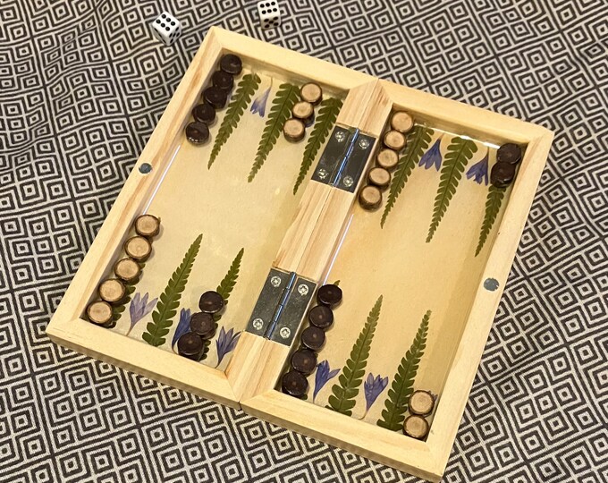 Miniature Backgammon Board With Pressed Fern Leaves and Flowers Tiny Shabby Chic Cottagecore ...