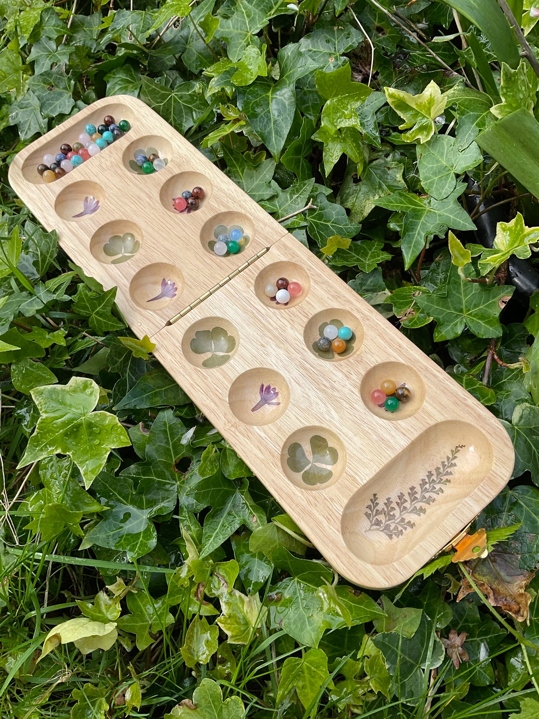 Handmade Mancala Board, With Campanula Flowers and Clover and Carrot ...
