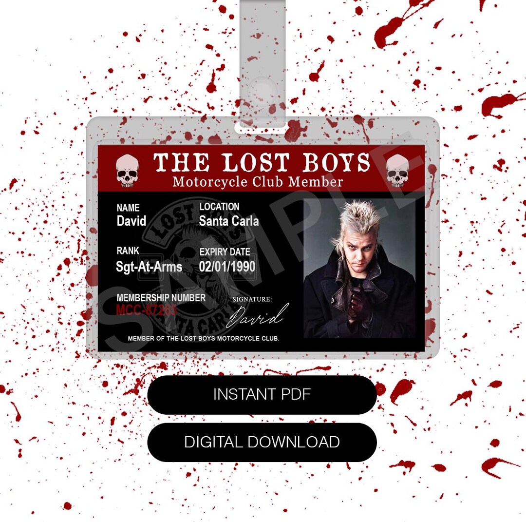Digital Download the Lost Boys Motorcycle Club David ID Badge Prop ...