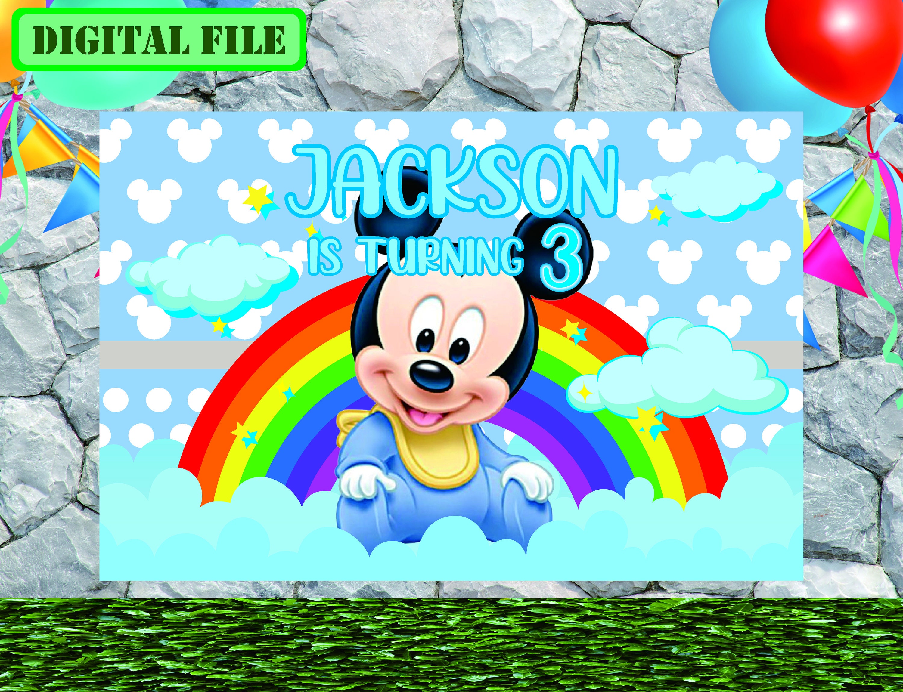 Baby Mickey Mouse Backdrop Banner, Baby Mickey Mouse Backdrop Birthday ...