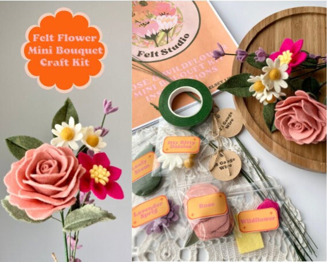 Rose and Wildflower Mini Bouquet Craft Kit, Felt Flower Kit - Etsy