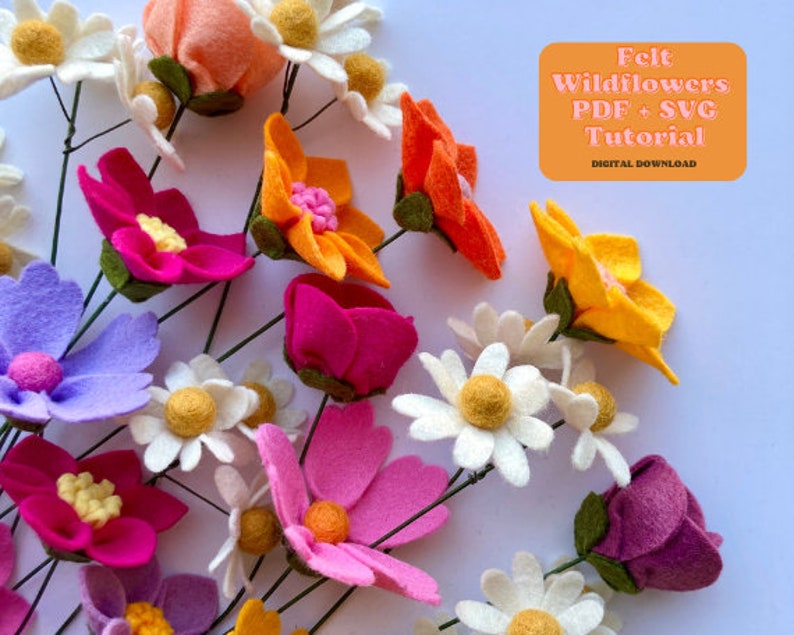 Felt Wildflowers SVG and PDF Pattern and Tutorial 4 Flower - Etsy Australia