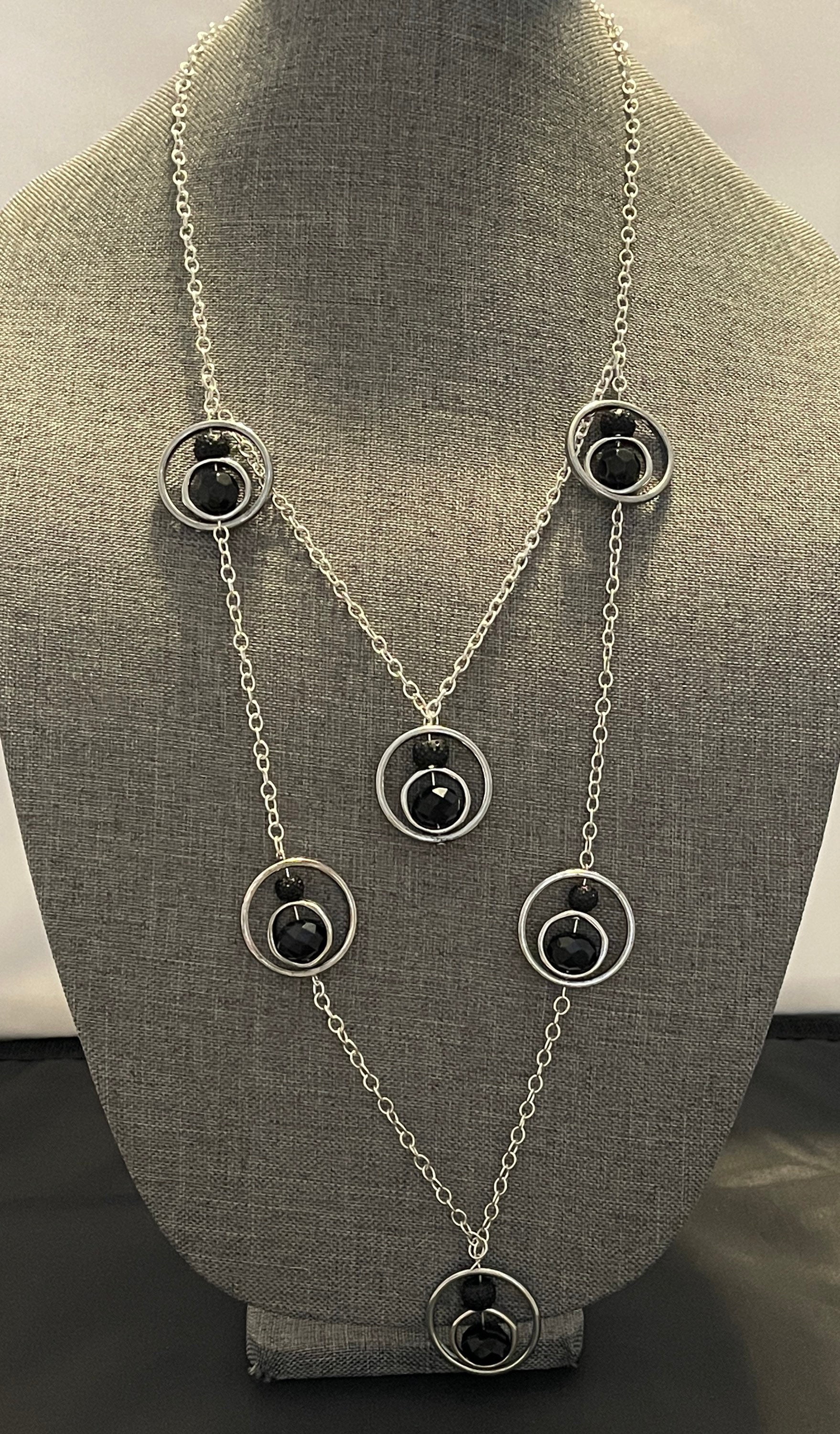 6 Circles With Black Beads on Chain Necklace 25 V and 36 Long - Etsy