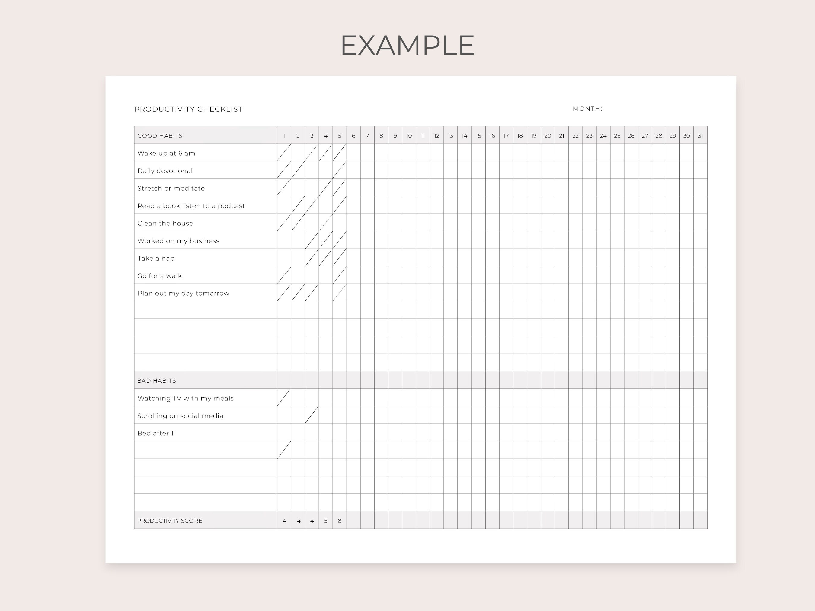 Productivity Checklist, Printable Planner, A4, A5, Letter, Half Letter ...