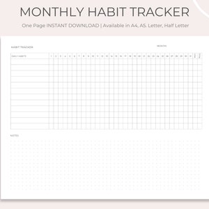 Monthly Habit Tracker, Printable Habit Tracker, A4/a5/letter/half ...