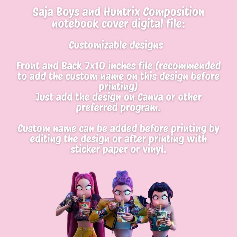 Huntrix & Saja Boys Composition Notebook PDF Canva Template | Demon ...