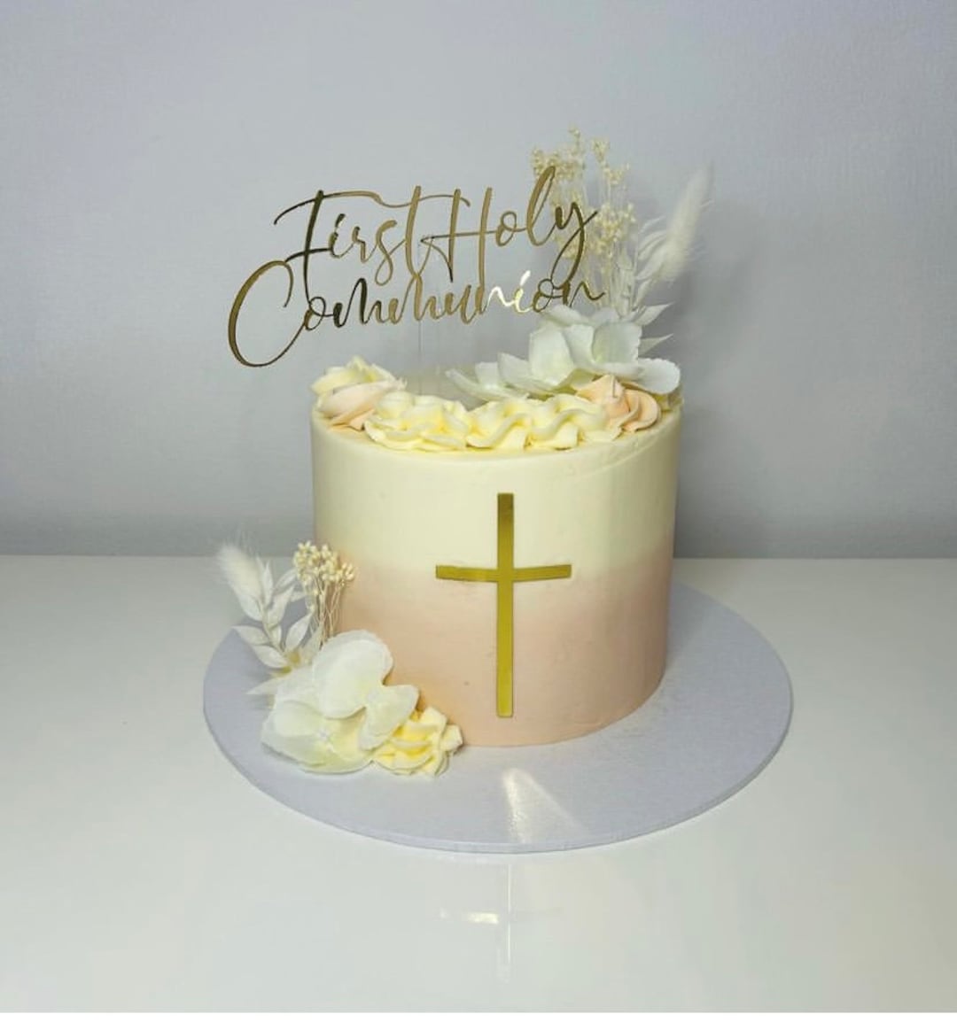 First Holy Communion Cake Topper Set, Cross Cake Charms, Mirror Gold - Etsy