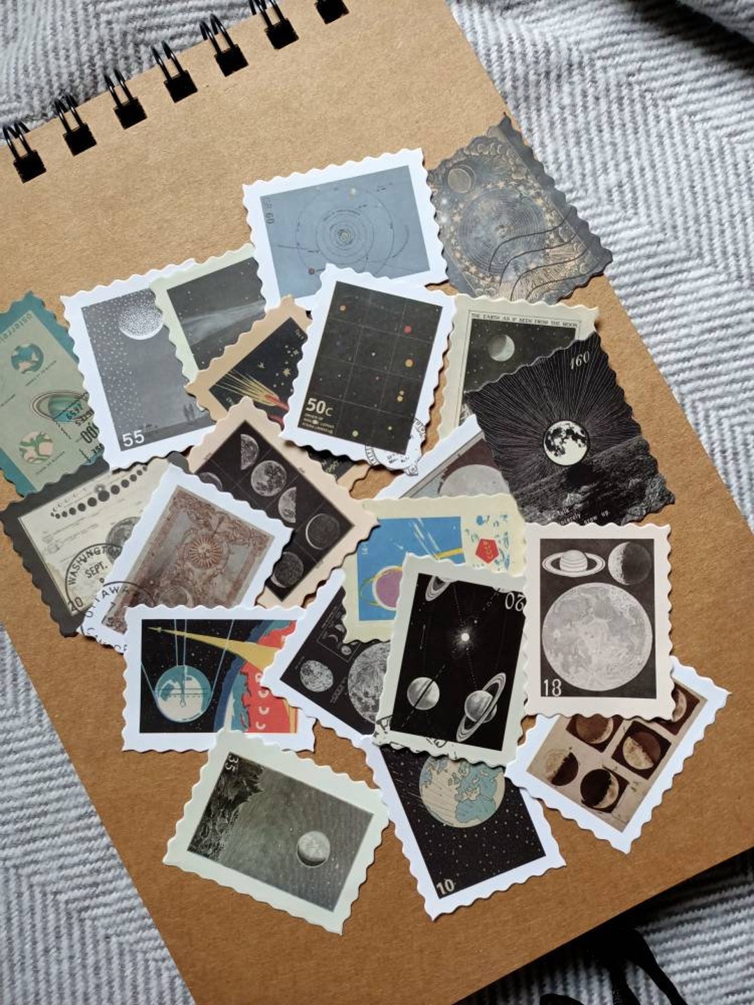 Celestial Stamp Sticker Set, Astronomy Stickers, Moon and Planets Junk ...