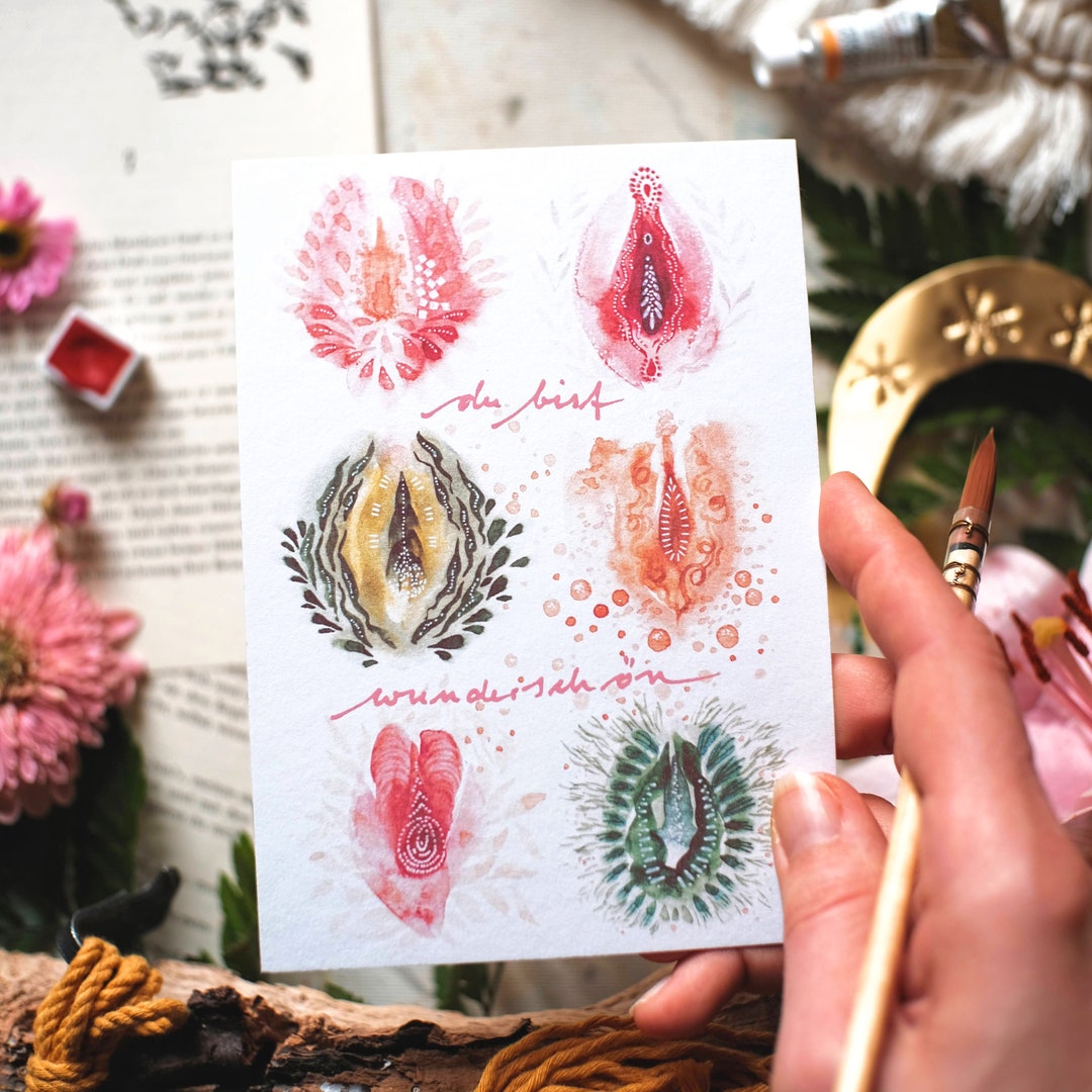 3 Labeled Vulva Postcards Watercolor Print Vulva Love Feminine