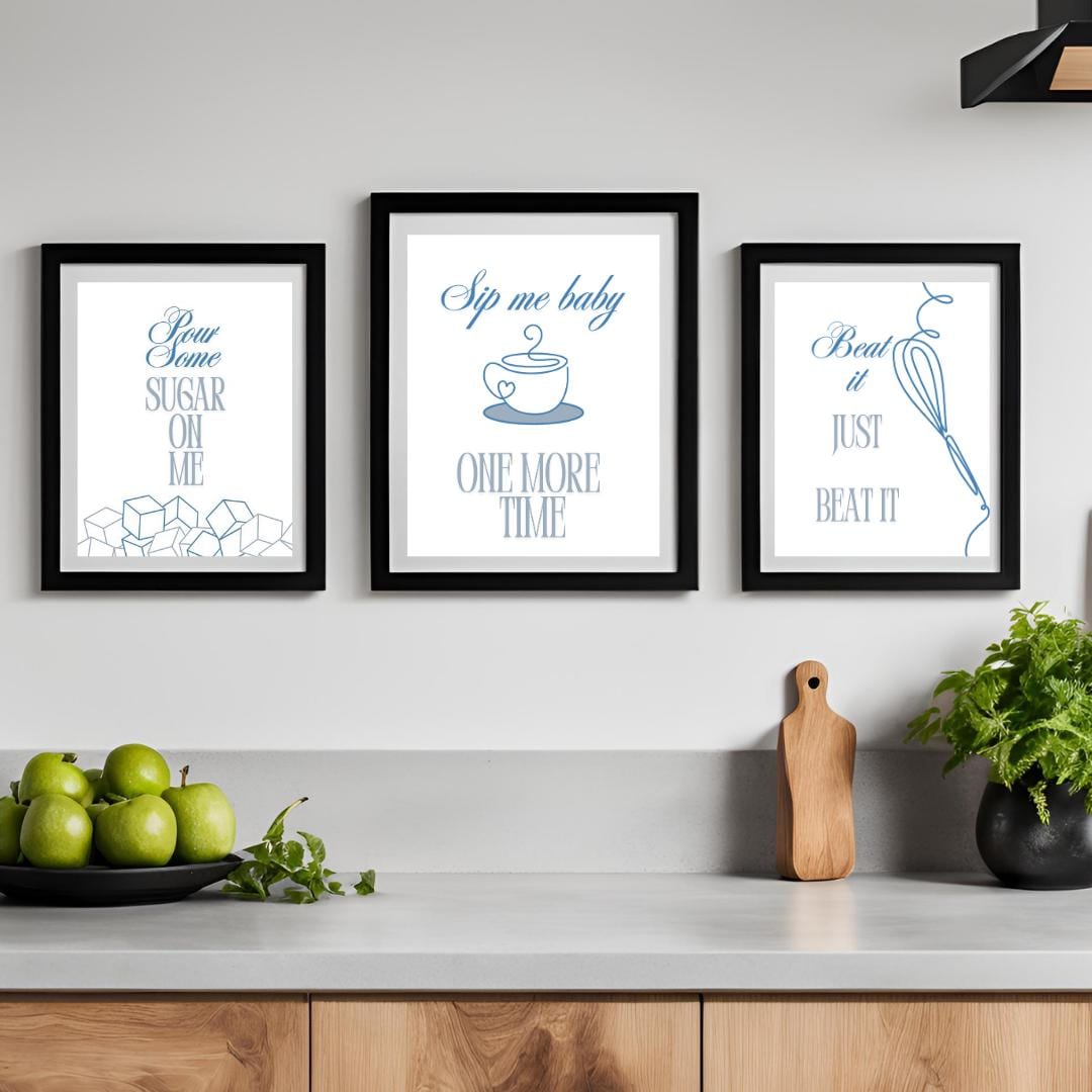 Blue Kitchen Prints, Dining Room Prints, Set of 3, Kitchen Wall Art ...
