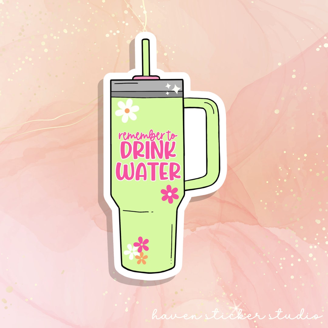 Drink Your Water Reminder Sticker, Retro Flower Hydrate Sticker ...