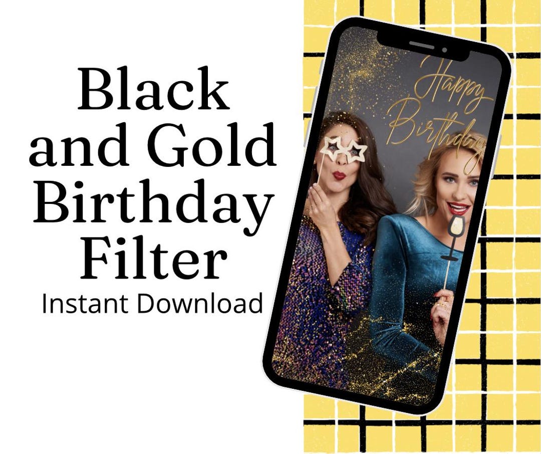 Black & Gold Happy Birthday Photo Filter - Etsy