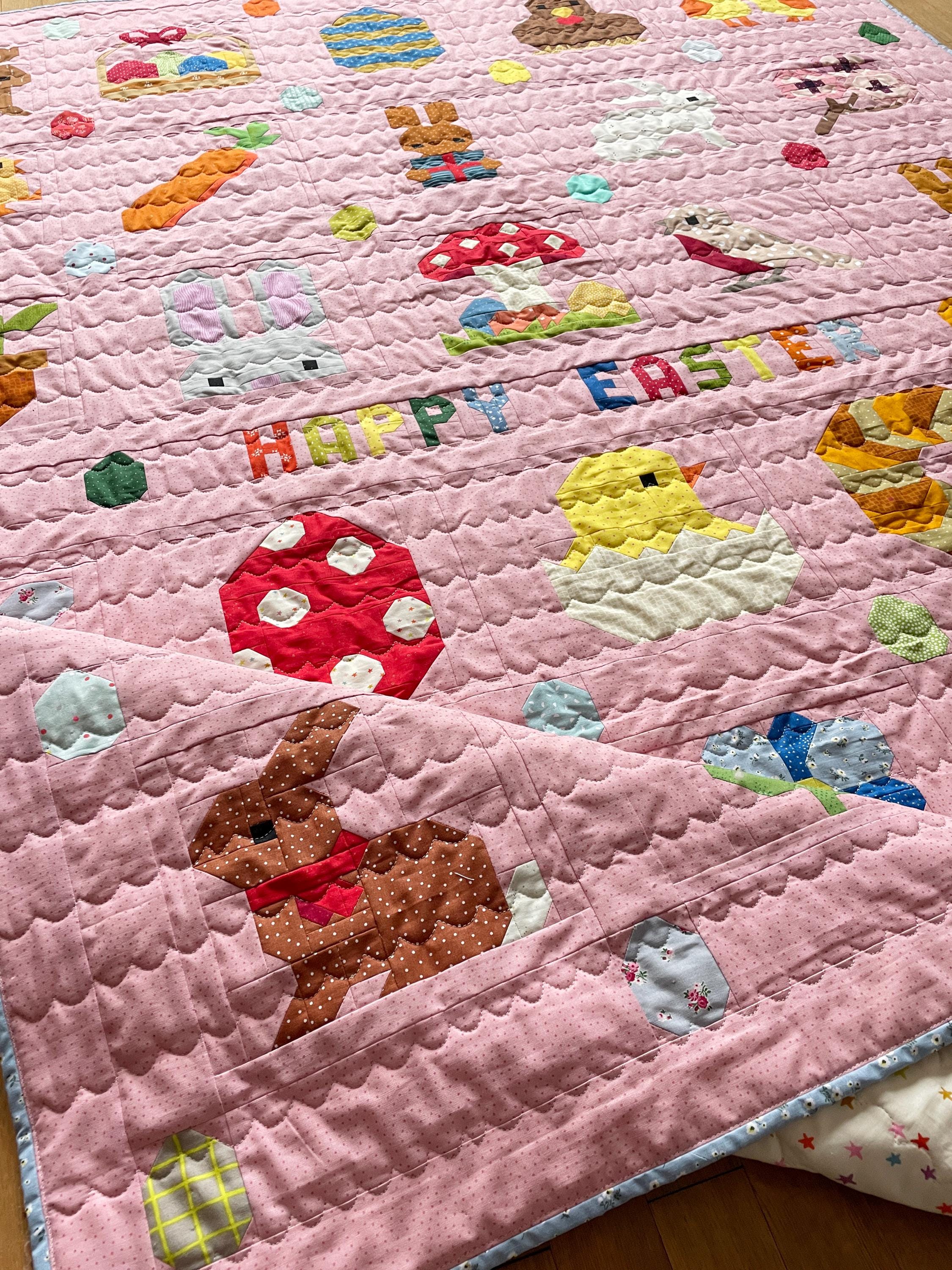 PDF Quilt Block Pattern – Rabbit With Flower – Easter Quilt – Easter ...