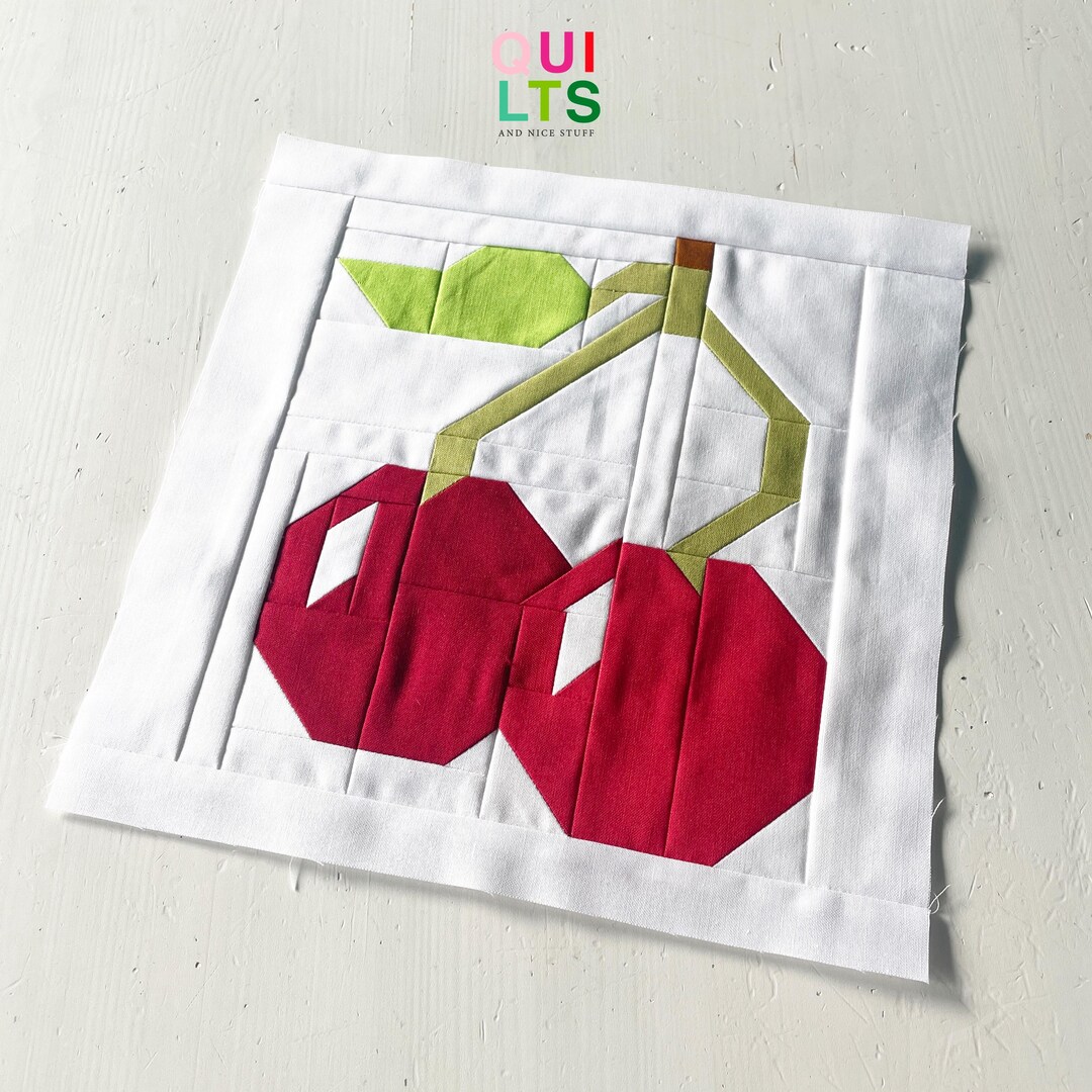 PDF Quilt Block Pattern – Cherry + Bonus Block: Shiny Cherry – Fruits ...