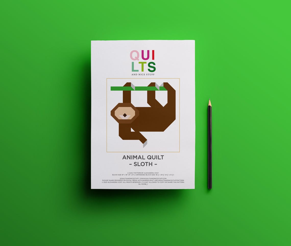 PDF Quilt Block Pattern – Sloth – Animal Quilt - Etsy