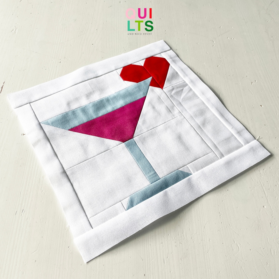 PDF Quilt Block Pattern – Cocktail – Valentine Quilt – Valentine's Day ...
