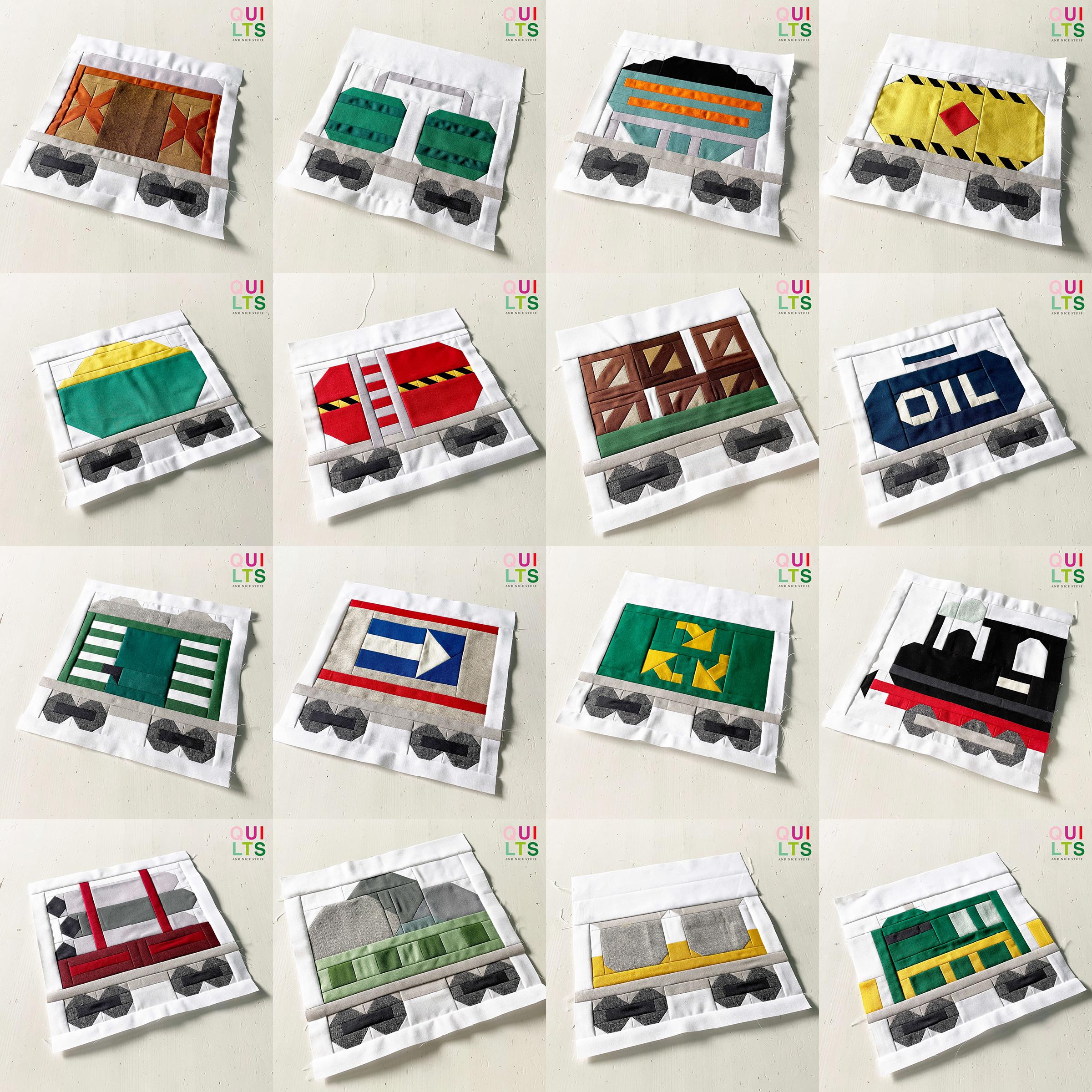 12 Train Quilt Block Pattern Bundle, 12 Out of 52 Train Blocks ...