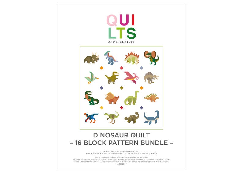Dinosaur Quilt 16 Block Pattern Bundle – PDF Pattern - Etsy