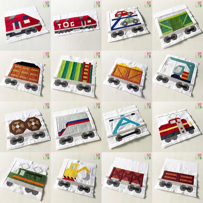 12 Train Quilt Block Pattern Bundle, 12 Out of 52 Train Blocks ...