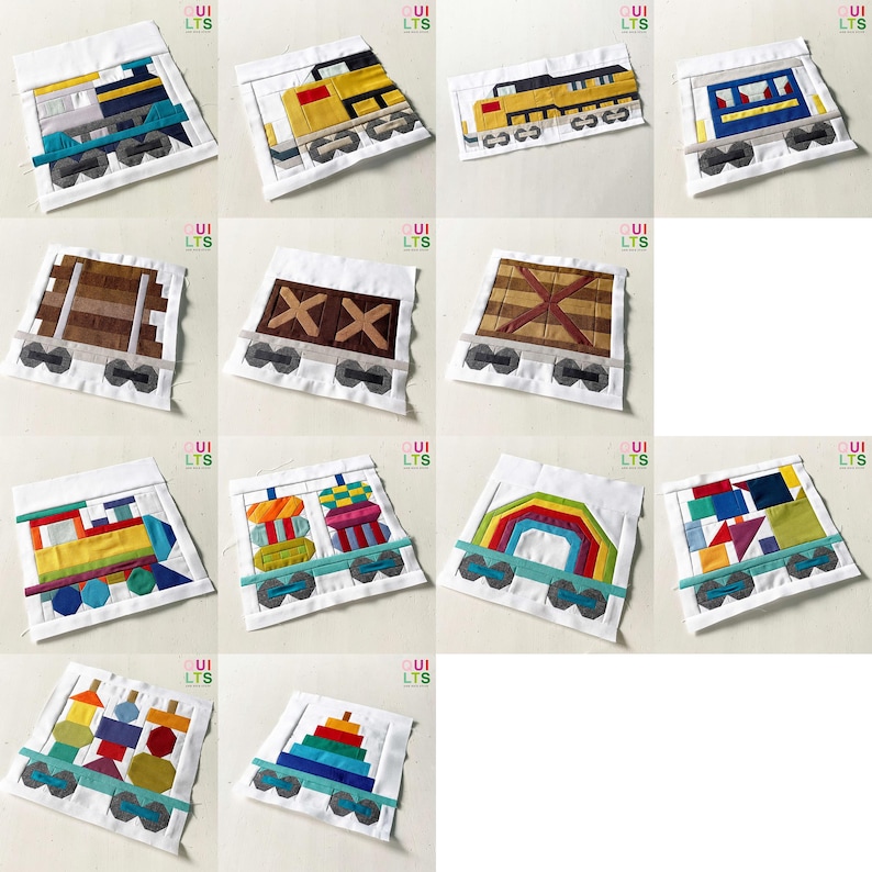 12 Train Quilt Block Pattern Bundle, 12 Out of 52 Train Blocks ...