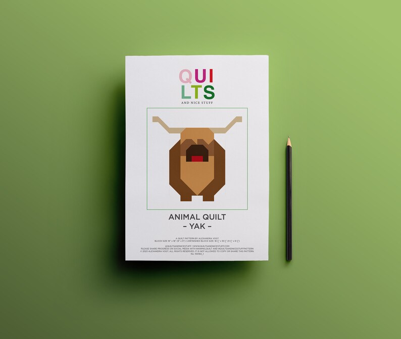 PDF Quilt Block Pattern – Yak – Animal Quilt - Etsy