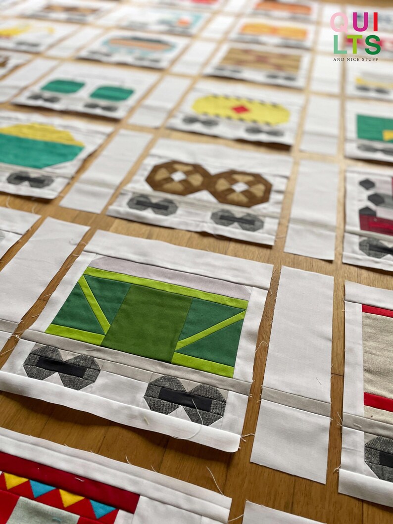 12 Train Quilt Block Pattern Bundle, 12 Out of 52 Train Blocks ...