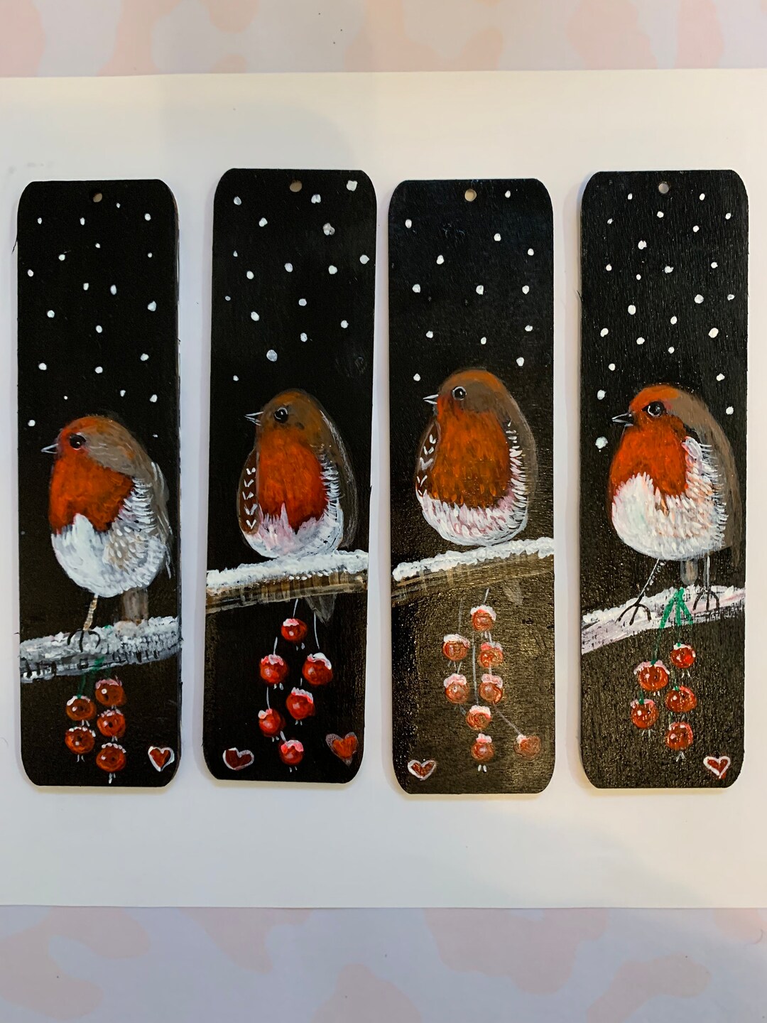 Robin Bookmarks .christmas Gift .wooden Hand Painted Bookmark - Etsy UK