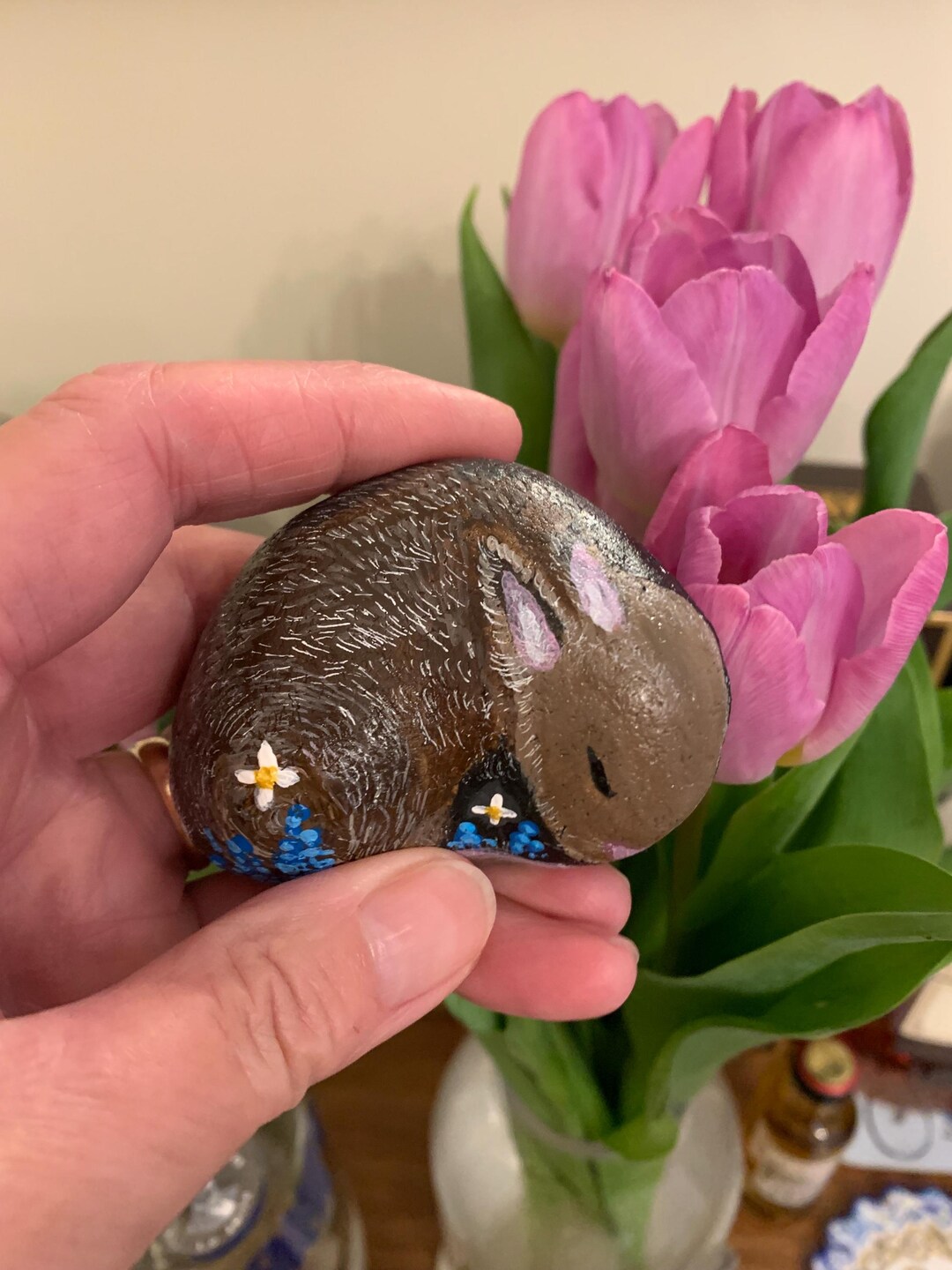 Baby Rabbit Painted Pebble .pebble Paper Weight . Bunny Pebble . Yvonne ...