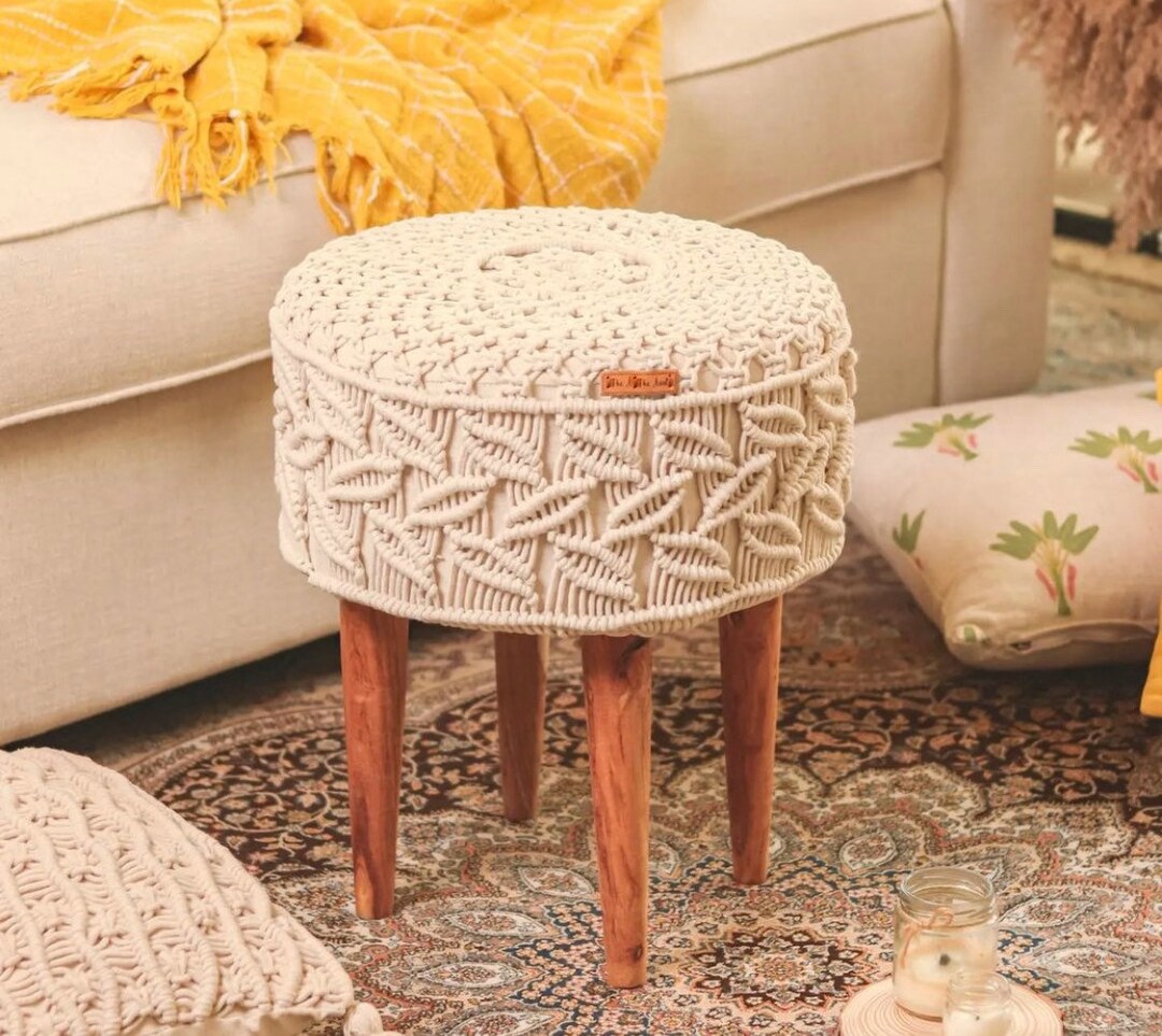 Wood Ottoman / Floor Pouf Ottoman / Footrest Bench / Handmade Pouf ...