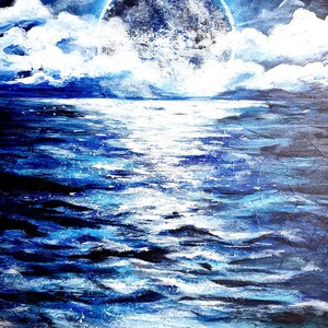 Moon Seascape Original Painting Framed Artwork 12x11'' by Olgakleotart ...