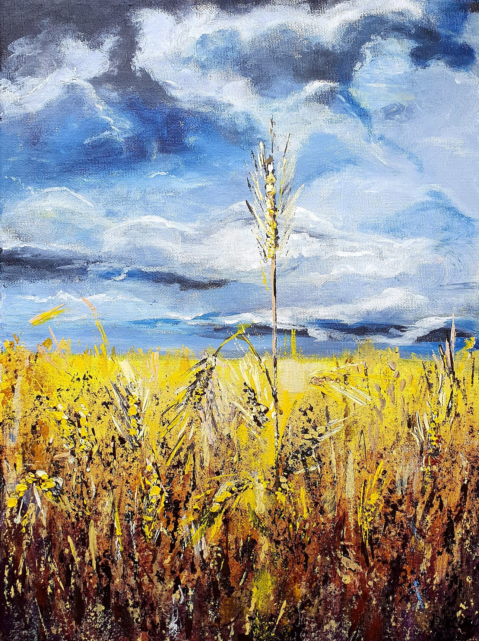 Yellow Field Landscape, Original Artwork, Impressionist Style, Rustic ...