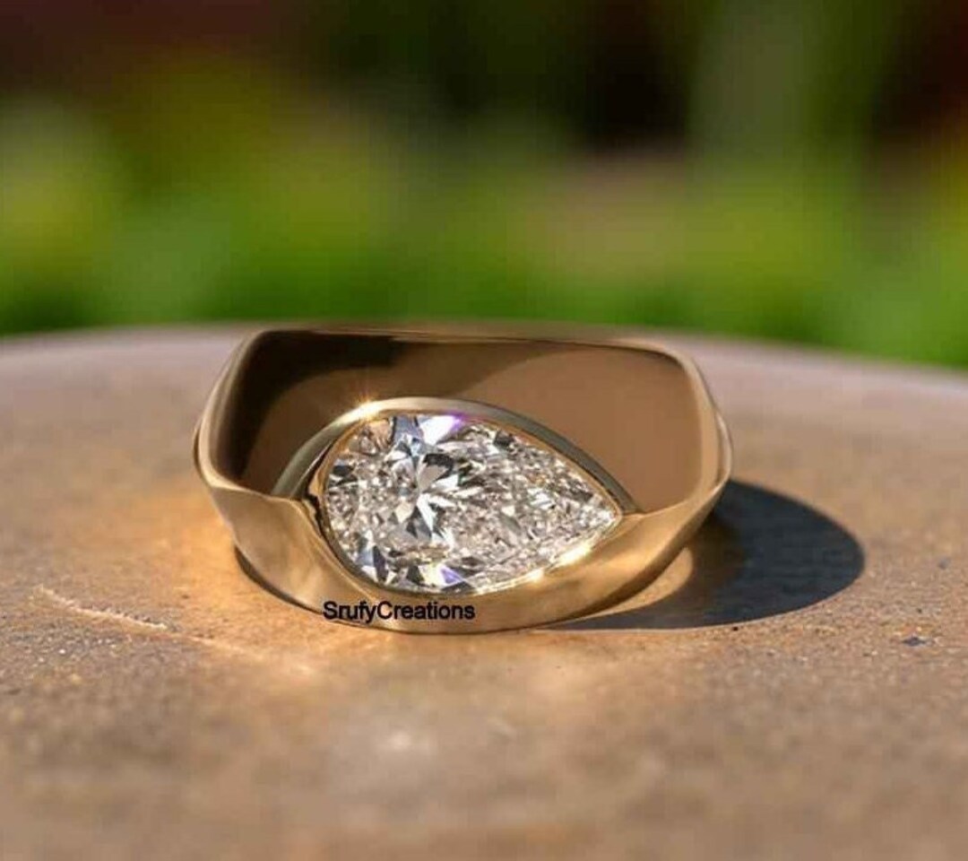 Buy 3 CT Horizontal Pear Cut Colorless Moissanite Diamond Ring, Flush ...