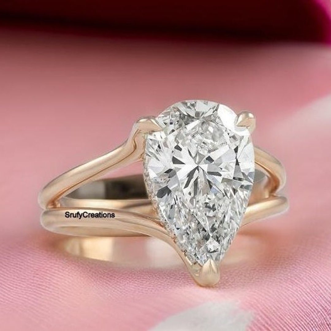 Tear Drop Ring, 3CT Pear Cut Colorless Moissanite Diamond Ring, Hidden ...