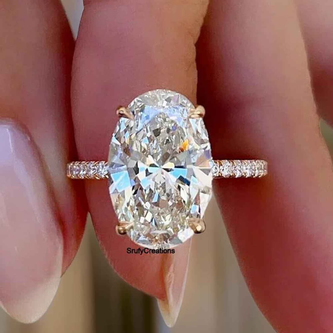 Buy Brilliant Oval Cut 7CT Moissanite Ring, Hidden Halo With Pave ...