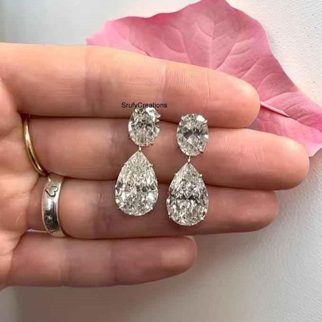 14x10 Mm Pear & 10X8 Mm Oval Cut Colorless Moissanite Wedding Earrings ...