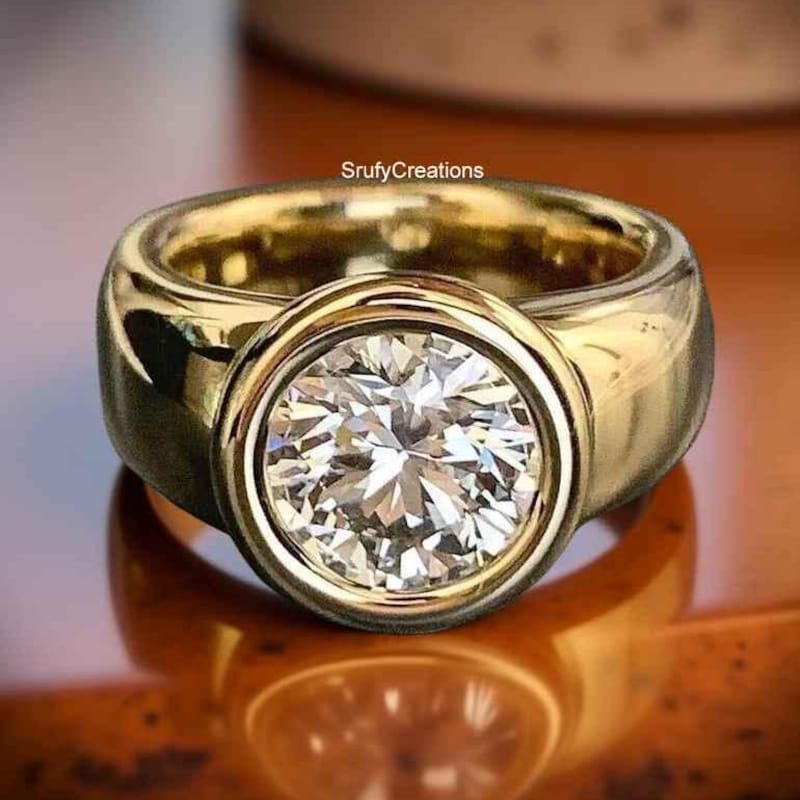 Bezel Set Ring Wide Shank - Etsy