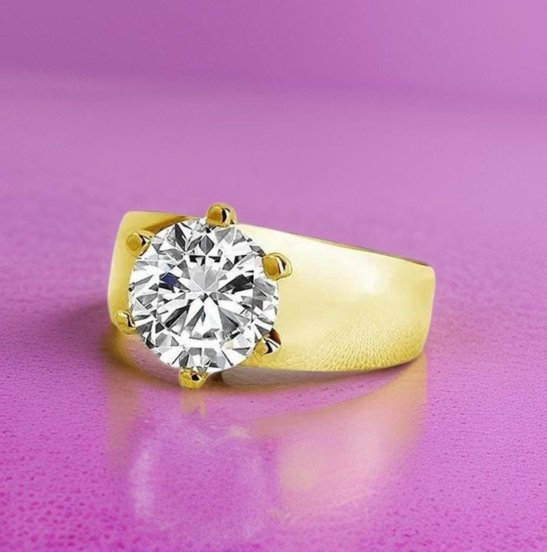 9 Mm Round Brilliant Cut Moissanite Diamond Ring, 6 Tab Prong Flair ...