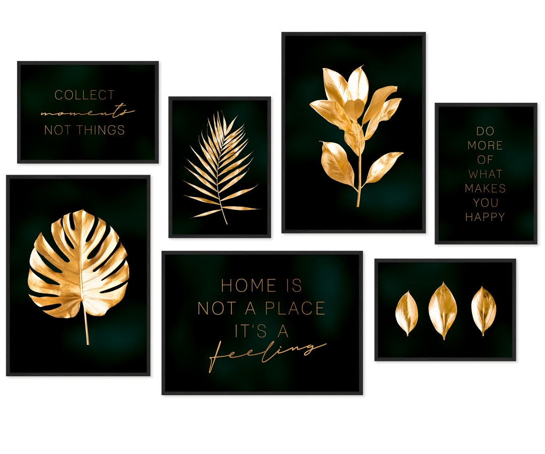 Poster Set Gold | Picture Set Golden Leaves | Wall Pictures Living Room ...