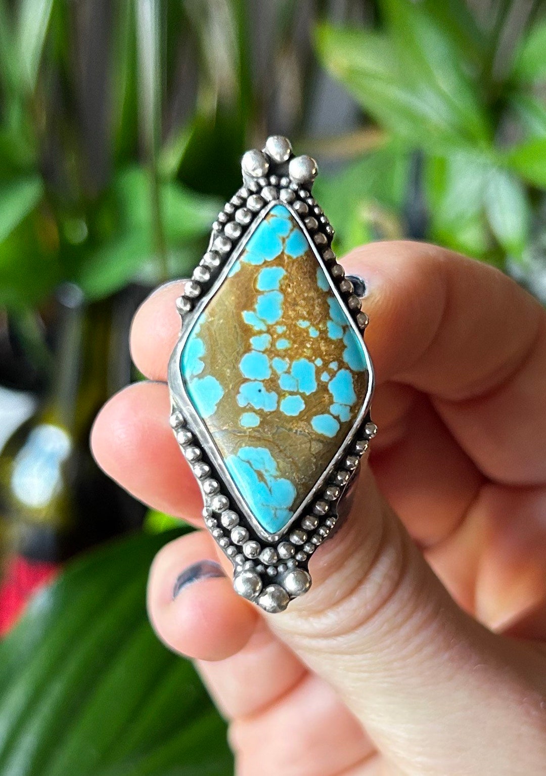 Turquoise Statement Ring- #8 Turquoise-sterling Silver-handmade - Size ...