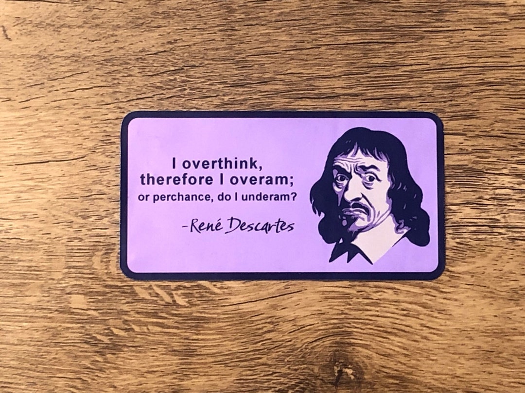 Funny 'I Overthink, Therefore I Overam' Descartes Sticker Pink ...
