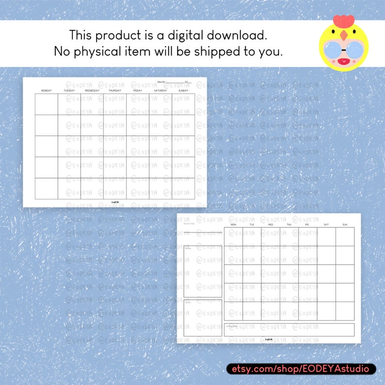 Blank Monthly Calendar Printable Planner Journal Notebook Essential ...