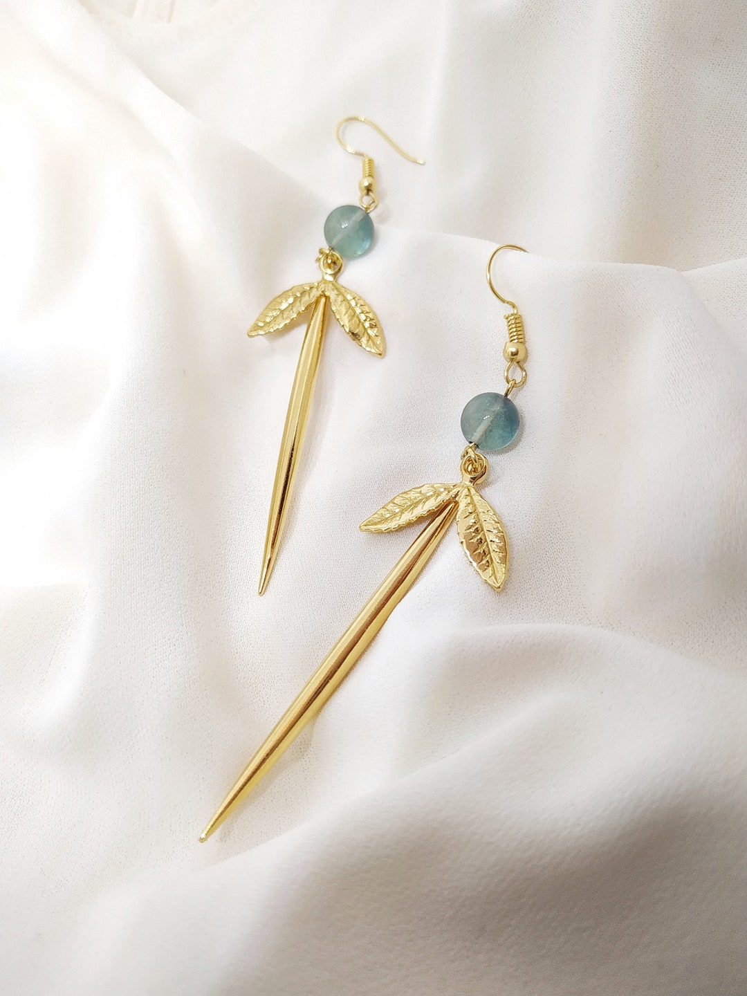 Long Fancy/nature Scepter Leaf Shape Earring in 24K Fine Gold With ...