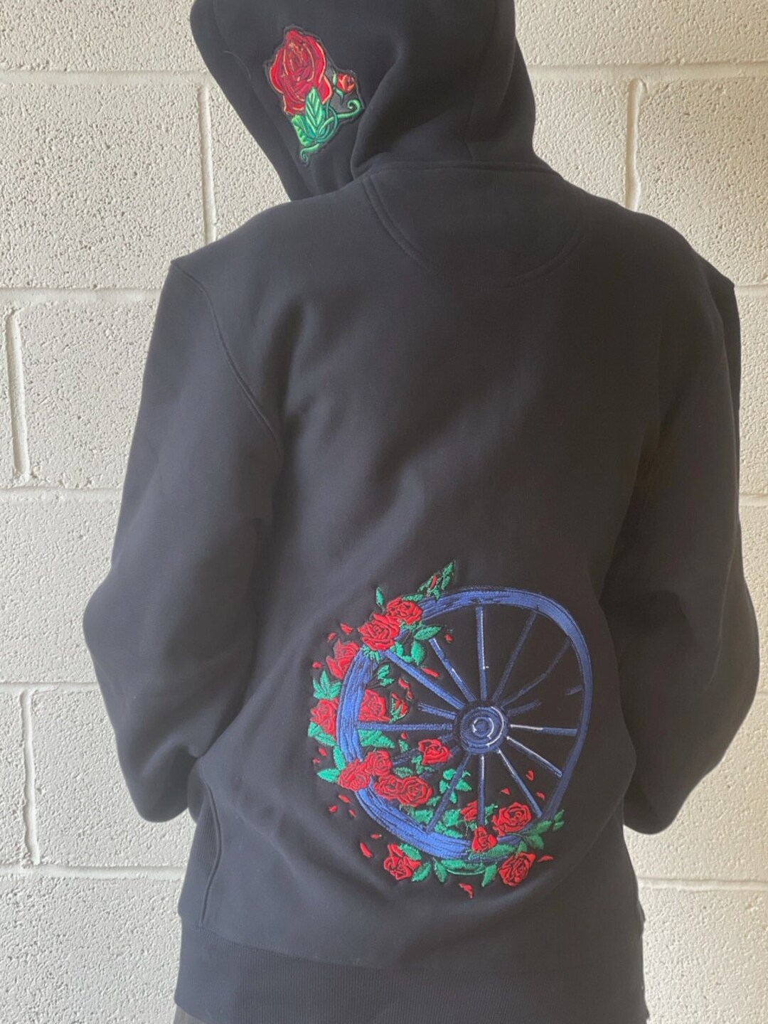 Embroidered Grateful Dead Hoodie, Wheel & Roses Design, Mr. Saturday ...